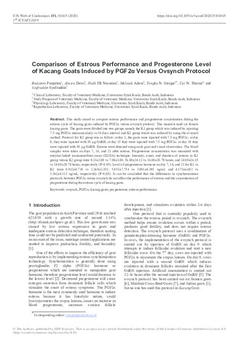 Pdf Comparison Of Estrous Performance And Progesterone Level Of Kacang Goats Induced By Pgf2α