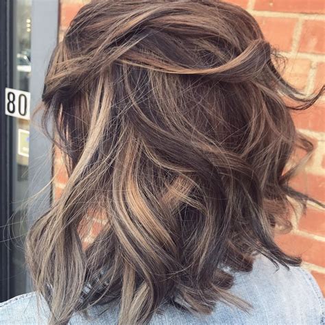 Mushroom Brown Highlights And Lowlights Paired With A Beautiful Lob Cut