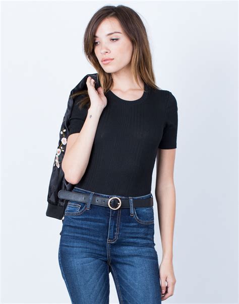 Simple Rib Knit Bodysuit Short Sleeve Ribbed Bodysuit 2020ave