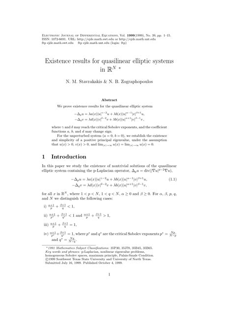 Pdf Existence Results For Quasilinear Elliptic Systems In ℝn