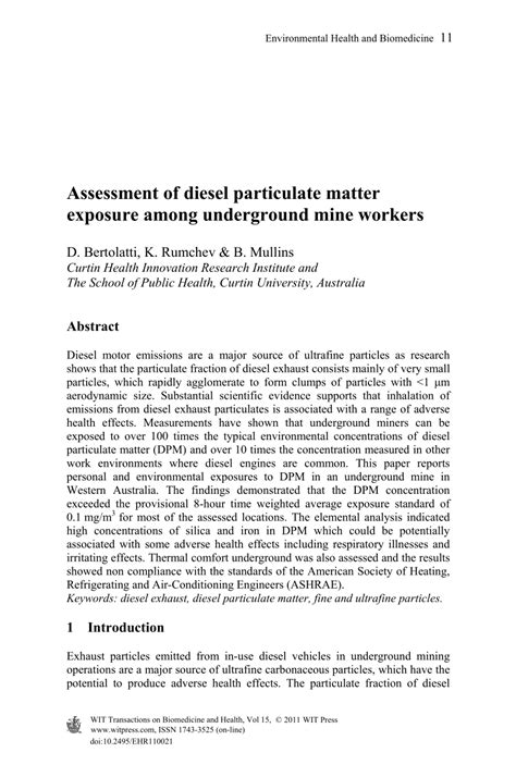 Pdf Assessment Of Diesel Particulate Matter Exposure Among Underground Mine Workers