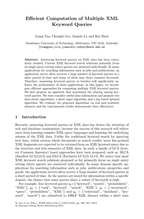 Pdf Efficient Computation Of Multiple Xml Keyword Queries