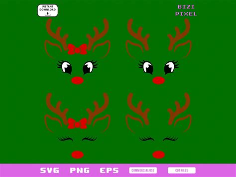 Cute Reindeer Face Svg Girl Reindeer Svg Boy Reindeer Png Rudolphs
