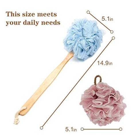 Shower Loofah Bath Sponge Set Includes 1 Long Handled Back Scrubber