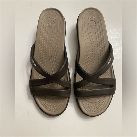Crocs Patricia Wedge Slide Comfort Sandals Espresso B Gem