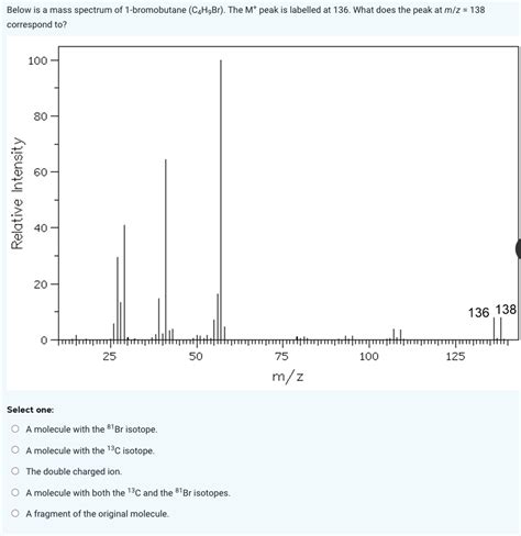 Solved Below Is A Mass Spectrum Of 1 Bromobutane C4H9Br Chegg
