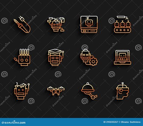 Set Line Broken Robot Drone Soldering Iron Waiter Smart Glasses Robot Creating And Setting