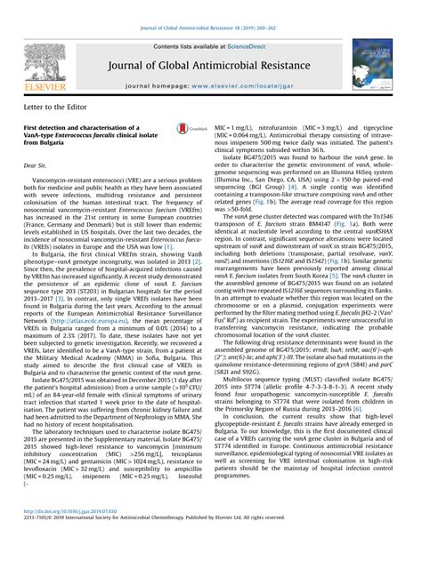 Pdf First Detection And Characterization Of A Vana Type Enterococcus Faecalis Clinical Isolate