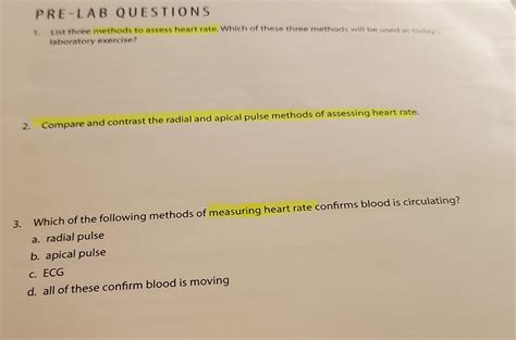 Solved List Three Methods To Assess Heart Rate Which Of Chegg