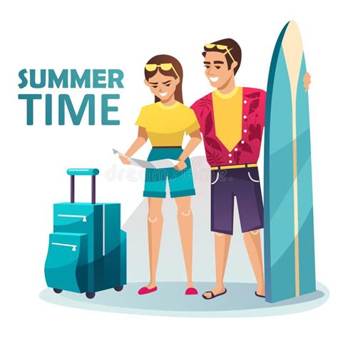 Young Couple Going On A Summer Trip Stock Illustration Illustration