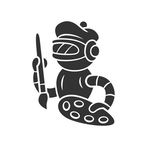 Art Bot Glyph Icon Robot Cyborg With Brush And Palette Virtual