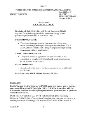 Fillable Online Docs Cpuc Ca DRAFT 122264120 1 R E S O L U T I O N Resolution E 4686 Fax