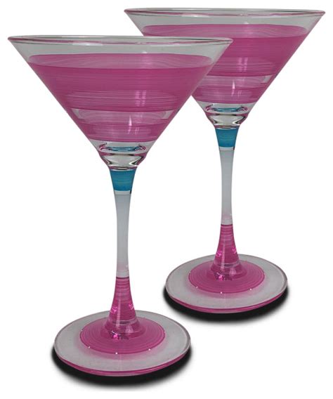 Retro Stripe Pink Martini Glasses Set Of 2 Contemporary Cocktail