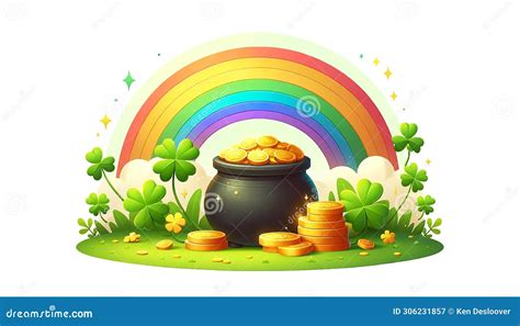 Pot Of Gold With Rainbow On A White Background Stock Image Image Of