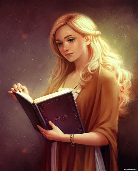 Девушка с красивыми светлыми волосами читает толстую книгу Картинка на аву