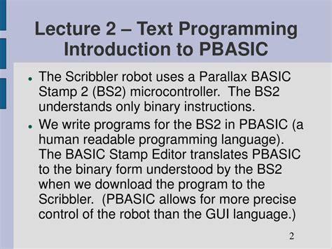 Ppt Engr 101 Robotics Lecture 2 Text Programming Powerpoint