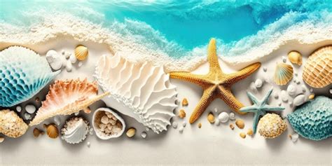 Premium Ai Image Seashell And Coral Beach Banner On White Sand