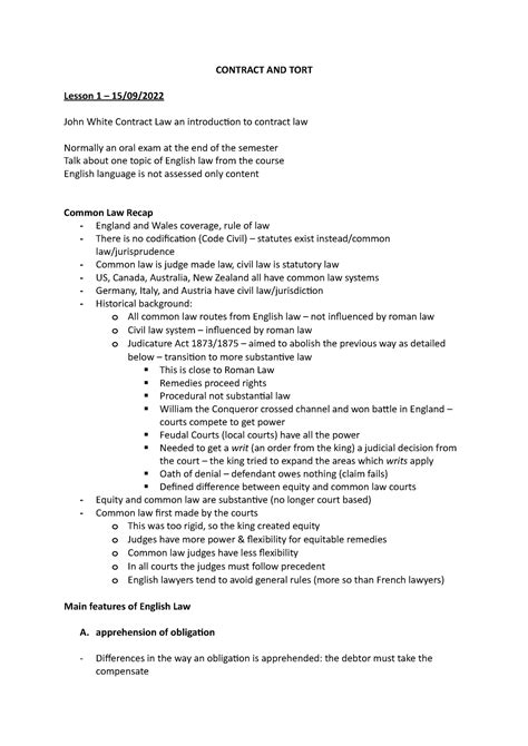 Contract And Tort Cms Lecture Notes Contract And Tort Lesson 1 15
