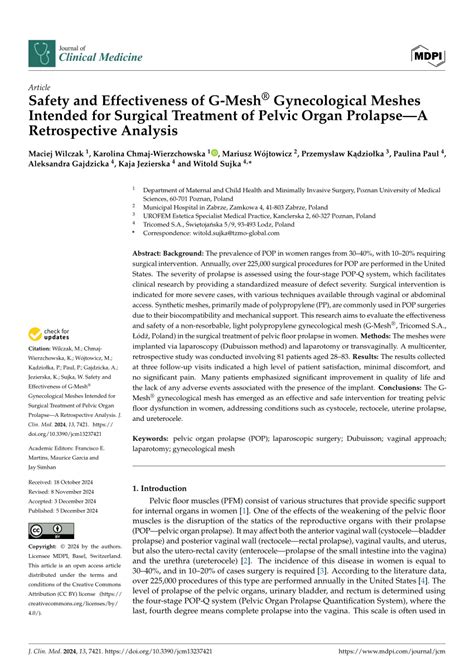 Pdf Safety And Effectiveness Of G Mesh Gynecological Meshes Intended For Surgical Treatment Of