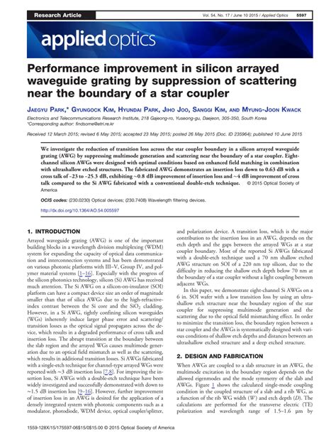 Pdf Performance Improvement In Silicon Arrayed Waveguide Grating By