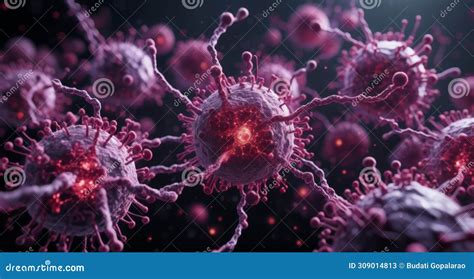 Viral Infection A Microscopic View Of A Virus Spreading Through Cells Stock Illustration
