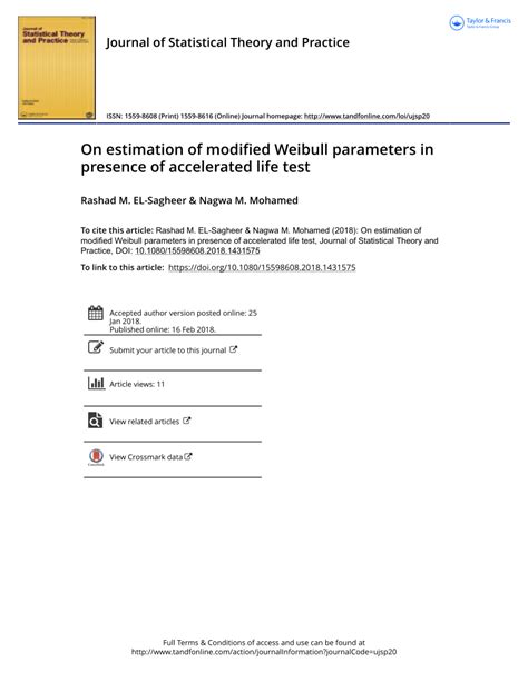 Pdf On Estimation Of Modified Weibull Parameters In Presence Of Accelerated Life Test