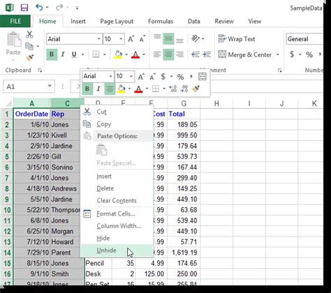 Excel 2013에서 숨겨진 행과 열을 숨기거나 표시하는 방법 내 근처의 건강 식품
