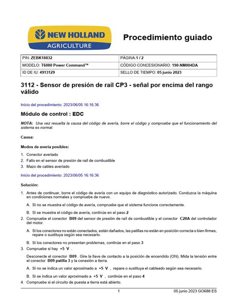 Procedimiento Guiado 3112 Sensor De Presión De Raíl Cp3 Señal Por