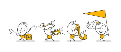 Stick Figures Teamwork Hand Drawn Doodle Line Art Cartoon Design