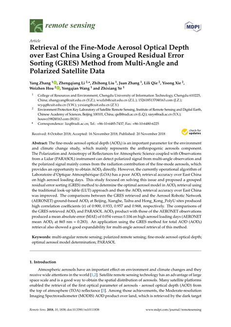 Pdf Retrieval Of The Fine Mode Aerosol Optical Depth Over East China