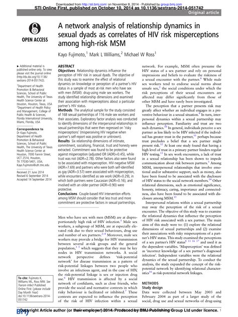 PDF A Network Analysis Of Relationship Dynamics In Sexual Dyads As Correlates Of HIV Risk