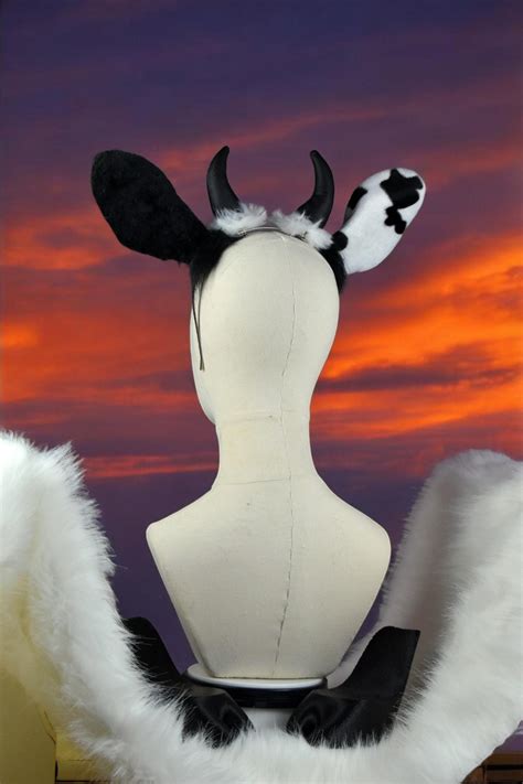 Black And White Cow Ears With Horns Cosplay Ears Cattle Cosplay Ox