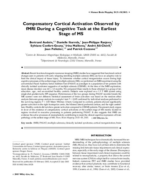 Pdf Compensatory Cortical Activation Observed By Fmri During A