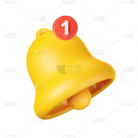3d通知钟图标隔离在白色背景上。3d渲染黄色铃声与社交媒体提醒的新通知。现实的矢量图标素材 花瓣网