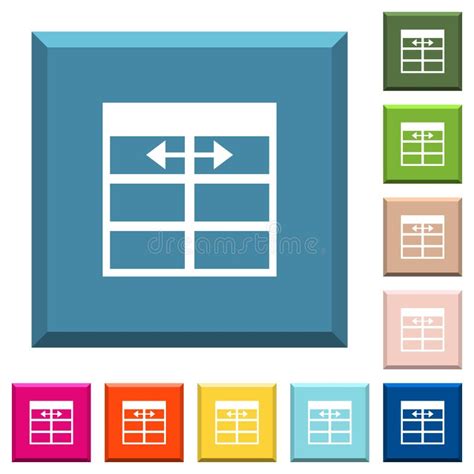 Spreadsheet Adjust Table Column Width White Icons On Edged Square Buttons Stock Vector