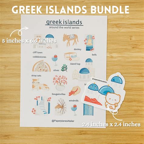 Santorini Sticker Sheet For Travel Planner Mykonos Travel Sticker Sheet