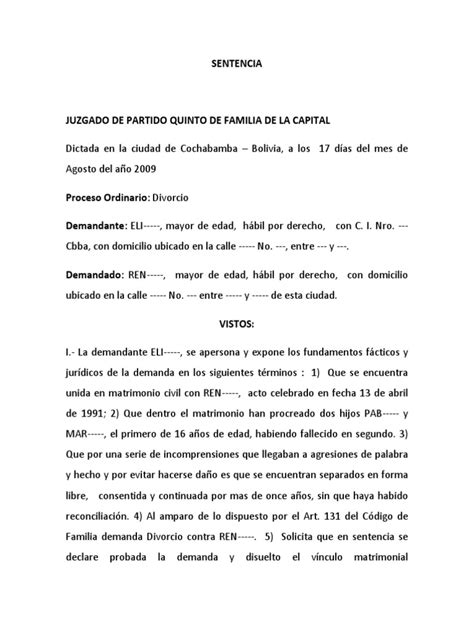 Sentencia De Divorcio Divorcio Matrimonio