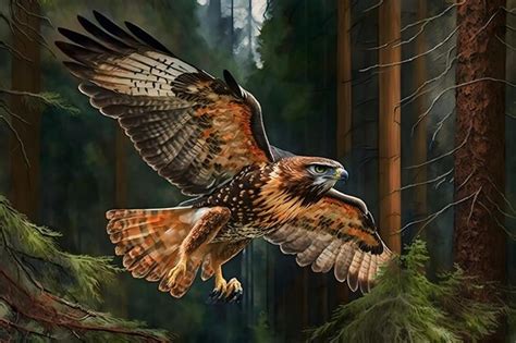 Premium Photo Buzzard Captured In Flight Under Blue Sky In Forest
