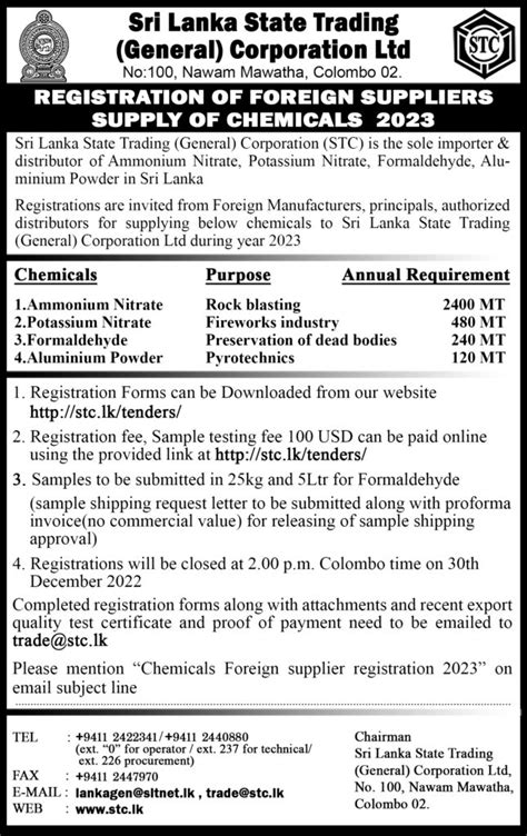 Registration Of Foreign Chemical Suppliers 2023 Foreign International Suppliers STC