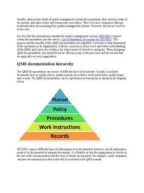 Qms Documentation Hierarchy Iso 9001 List Of Mandatory Documents For