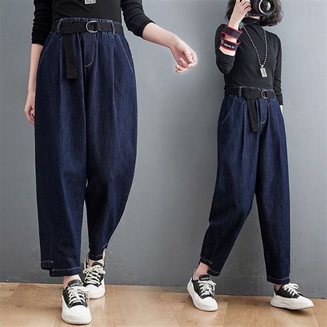 牛仔單寧不規則下襬哈倫褲附腰帶 獨具衣格 J5385unistyle 館【獨具衣格】專賣中大尺碼洋裝、中大尺碼服飾