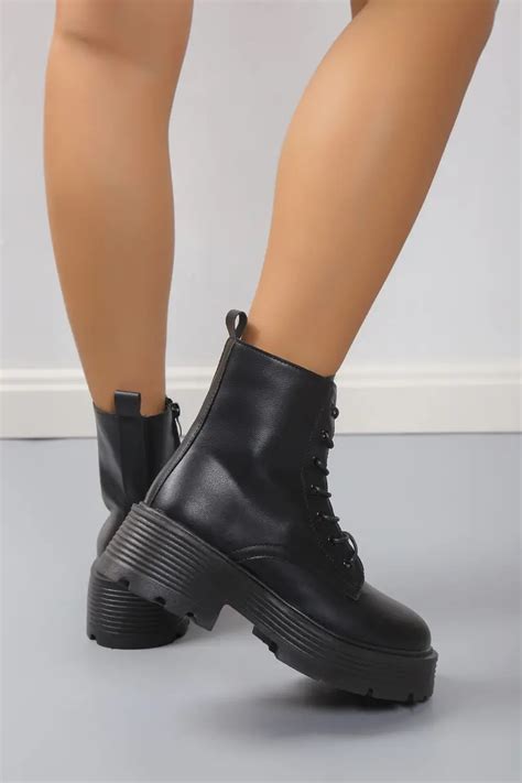 Botas Combate Plataforma Mujer Botines Tobillo Cordones Temu Chile