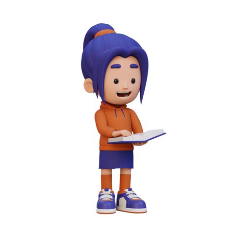 3d Happy Girl Character Reading Book 35680958 Png