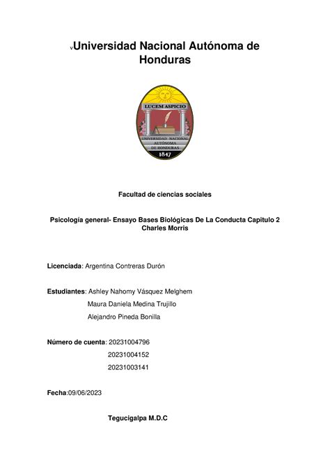 Ensayo Bases Biologicas DE LA Conducta Capitulo Psicologia UNAH Studocu