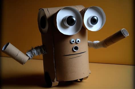 Robô feito de rolo de papel higiênico reciclando criatividade infantil