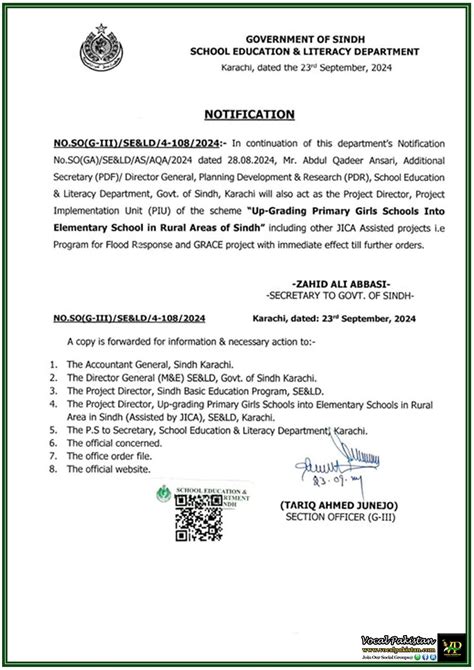 Mr Abdul Qadeer Ansari Appointed As Project Director For Sindh School