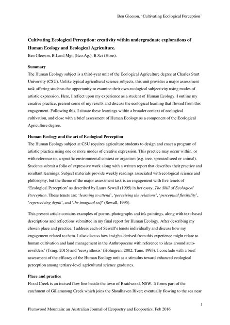 Pdf Cultivating Ecological Perception Creativity Within