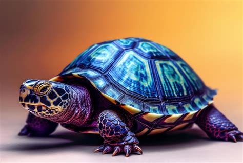Premium Photo A Turtle With A Blue And Purple Shell On Its Head