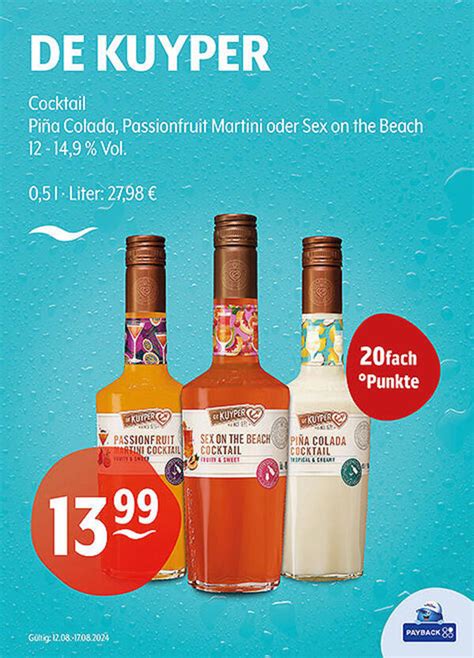 De Kuyper Cocktail Piña Colada Passionfruit Martini Oder Sex On The Beach 12 149 Vol Von