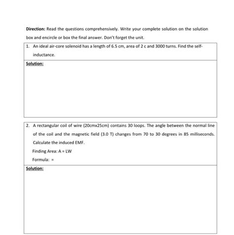 solved direction read the questions comprehensively write